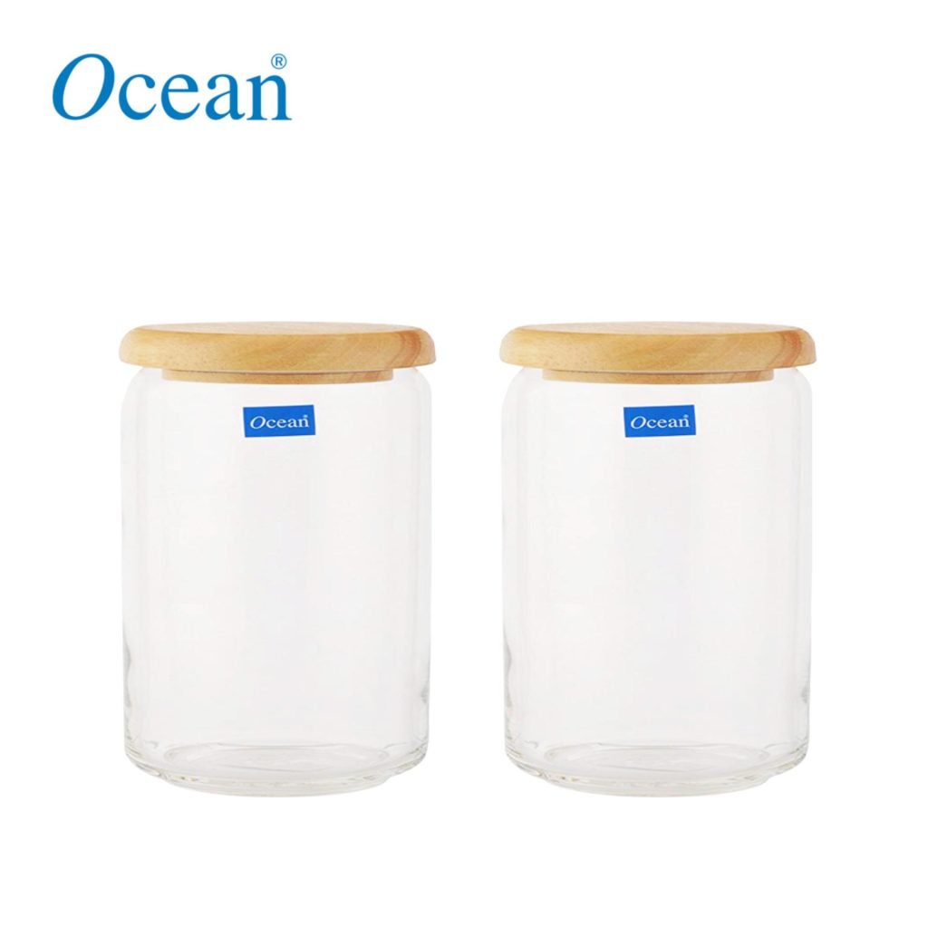 Ocean Glassware Pop Jar Wood Cover 500 ML / 0.5 Liter Set of 2 - World ...