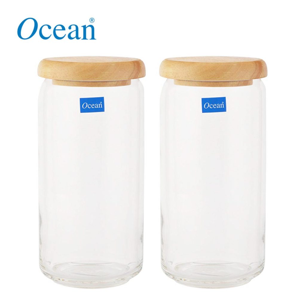 Ocean Glassware Pop Jar Wood Cover 1000 ML / 1 Liter Set of 2 - World ...