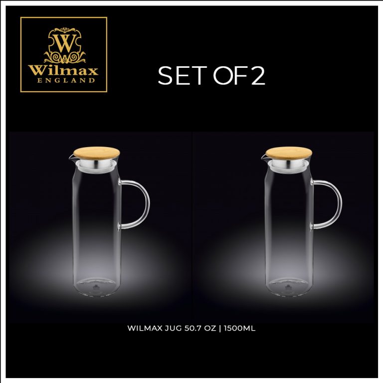 WILMAX SET OF 2 WOOD LID THERMO GLASS JUG 50.7 OZ | 1500ML - World Class Concepts Corp. (WCCC)