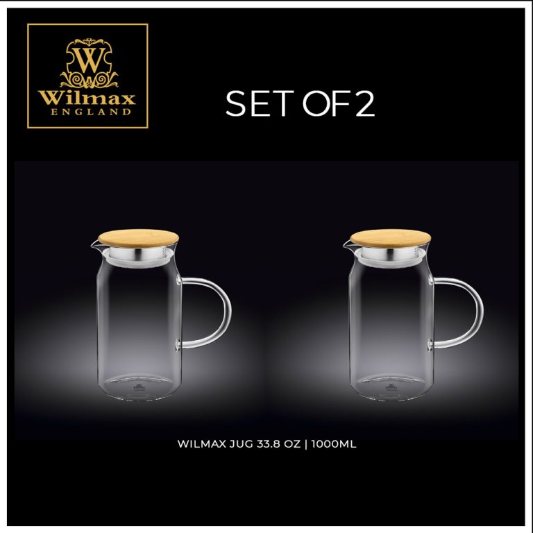 WILMAX SET OF 2 WOOD LID THERMO GLASS JUG 33.8 OZ | 1000 ML - World Class Concepts Corp. (WCCC)