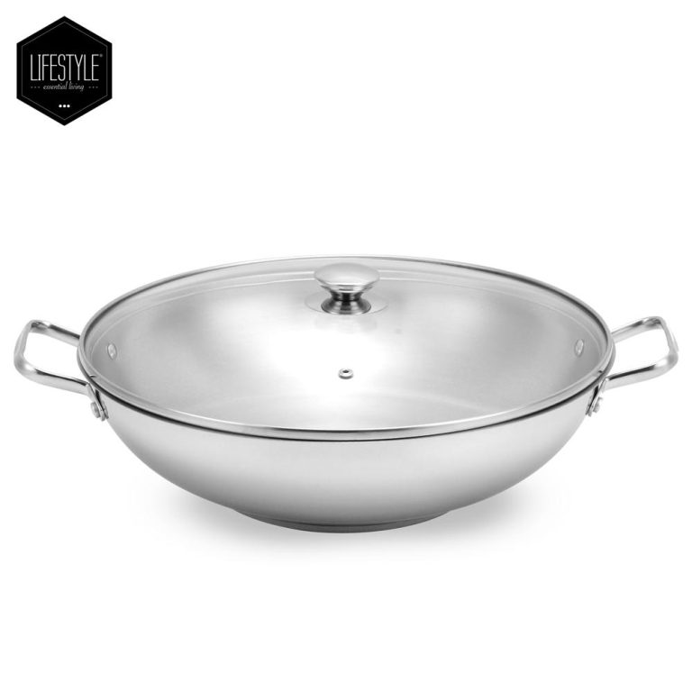 Lifestyle Cookware Stainless Steel Wok with Glass Cover 36 cm - World ...